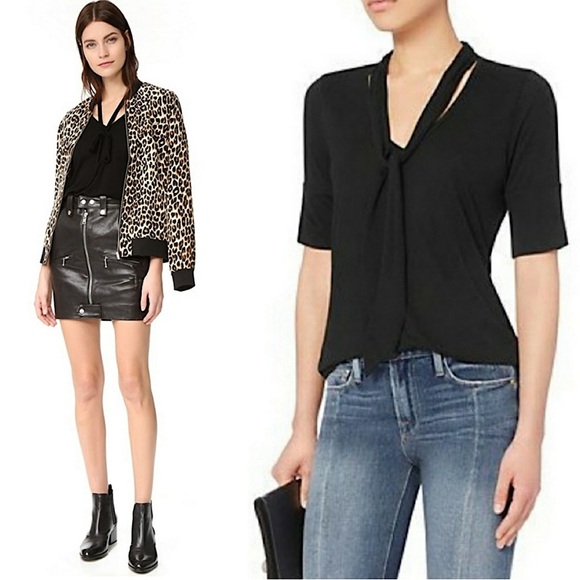 Frame Denim | Tops | Frame Tie Neck Half Sleeve Top Knit Blouse Round ...